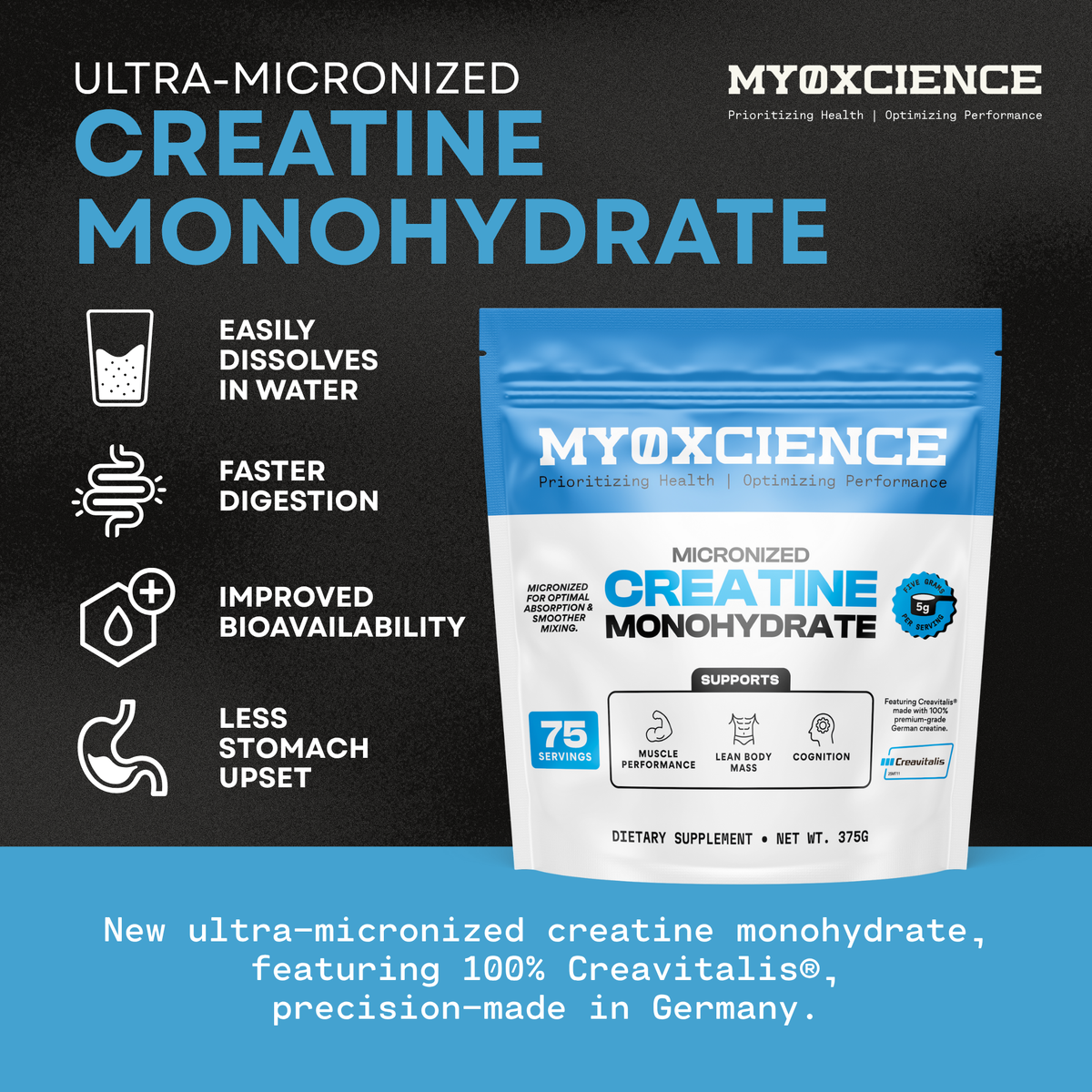 Micronized Creavitalis® Creatine Made in Germany | Easy to Digest | 75 ...